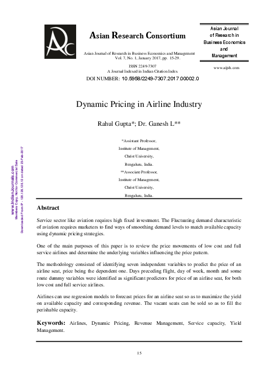 (PDF) Dynamic Pricing in Airline Industry