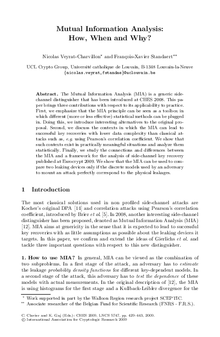 (PDF) Mutual Information Analysis: How, When and Why?