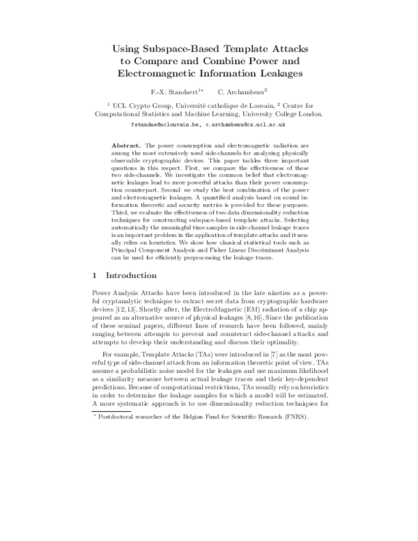 (PDF) Using Subspace-Based Template Attacks to Compare and Combine Power and Electromagnetic ...