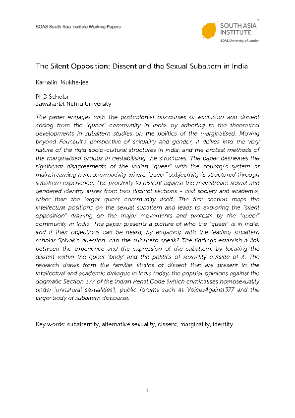 (PDF) The Silent Opposition: Dissent & Sexual Subaltern in India