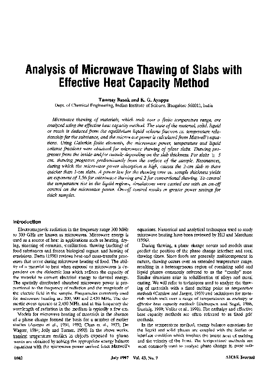 (PDF) Analysis of microwave thawing of slabs with effective heat ...