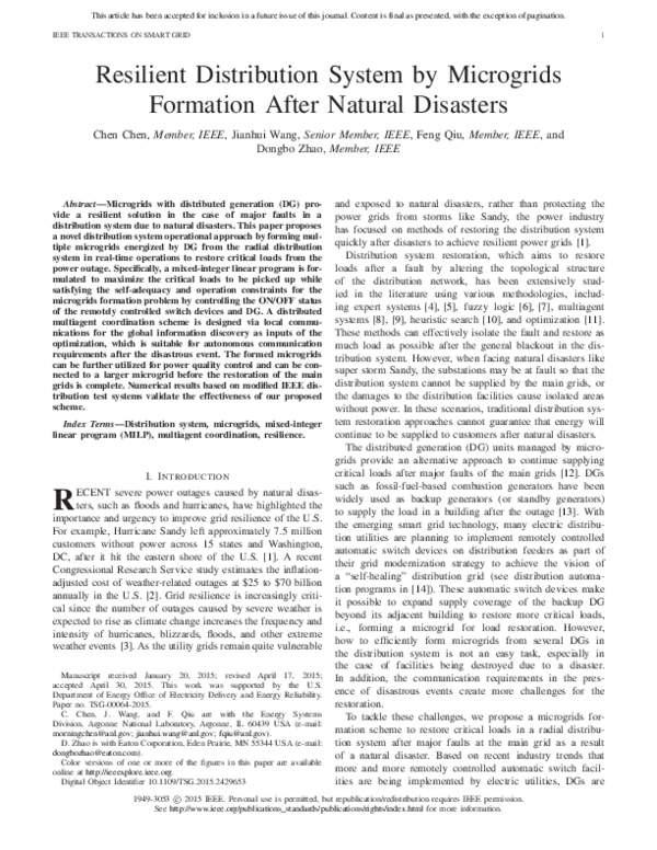 Pdf Resilient Distribution System By Microgrids Formation After