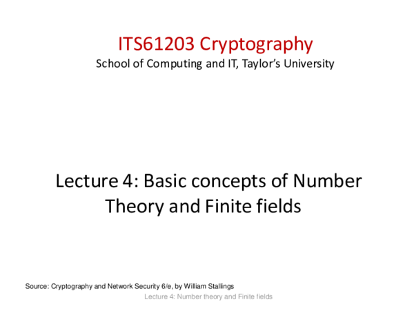 (PDF) Lecture 4 - Number theory and Finite fields [Aug2016]