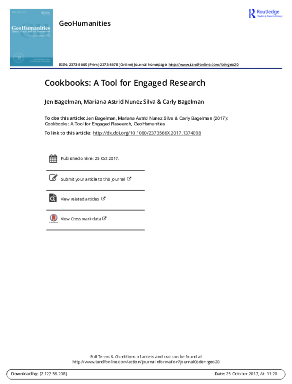 (PDF) Cookbooks: A Tool for Engaged Research. Geohumanities 2017.