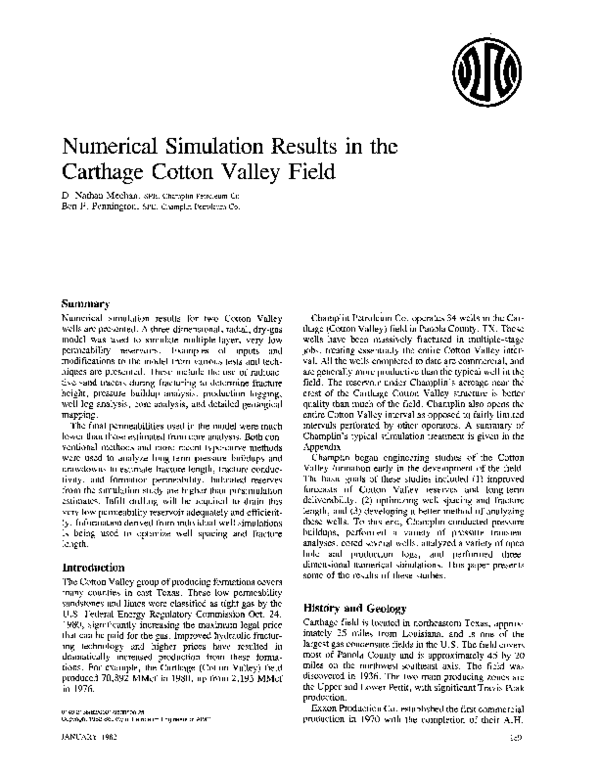 (PDF) Numerical Simulation Results in the Carthage Cotton Valley Field