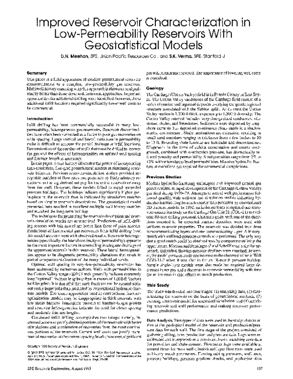 (PDF) Improved Reservoir Characterization in Low-Permeability Reservoirs With Geostatistical Models