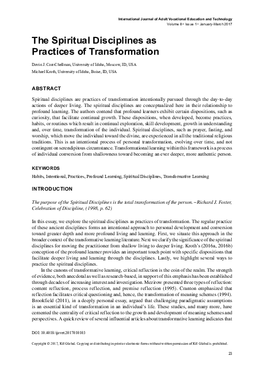 (PDF) The Spiritual Disciplines as Practices of Transformation