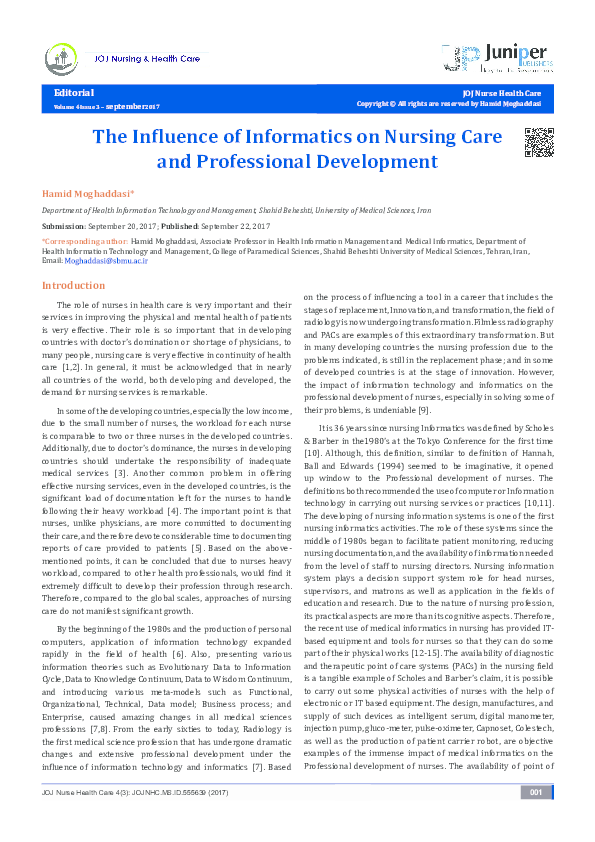 (PDF) The Influence of Informatics on Nursing Care and Professional ...