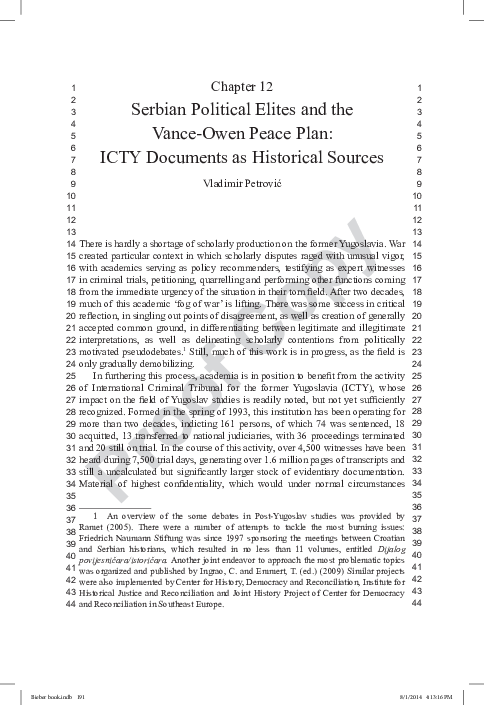 (PDF) Serbian Political Elites and the Vance-Owen Peace Plan: ICTY ...
