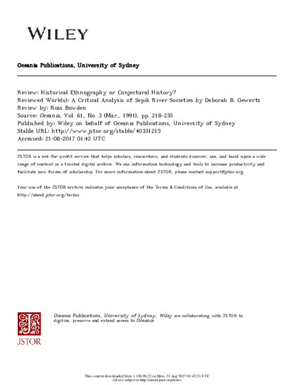 (PDF) (1991) Historical Ethnography or Conjectural History?