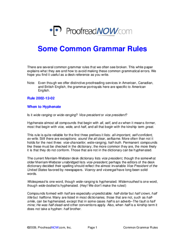 (PDF) Some Common Grammar Rules