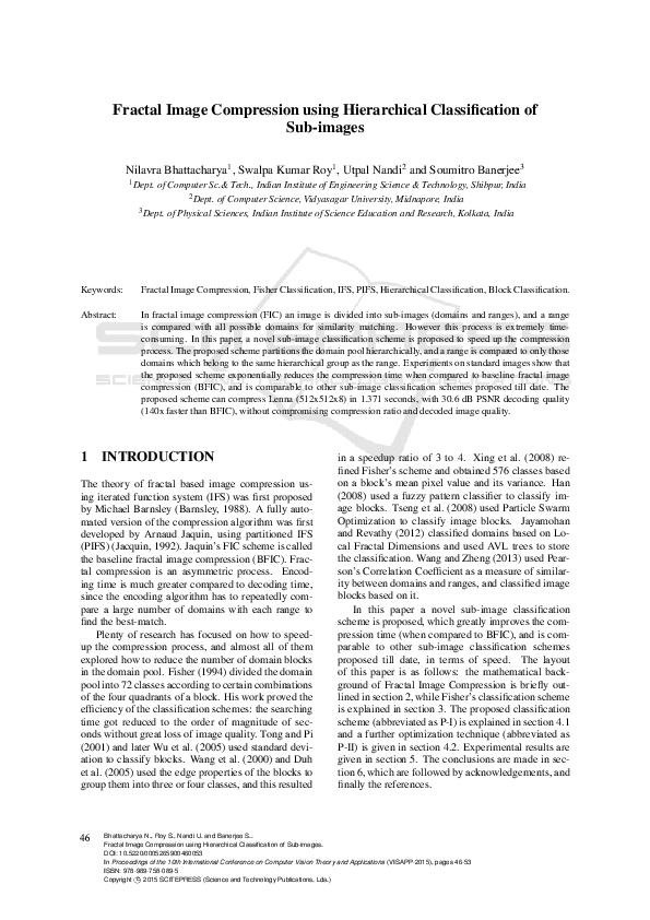Pdf Fractal Image Compression Using Hierarchical Classification Of Sub Images