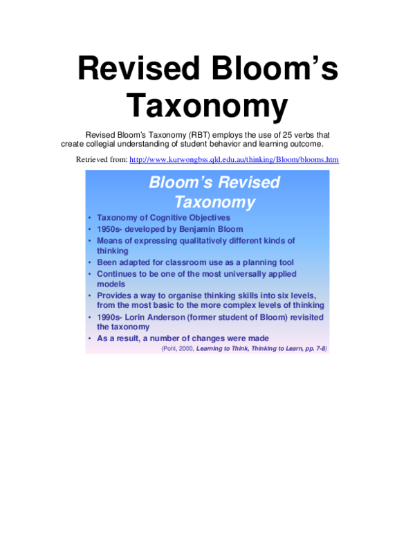 (PDF) Revised Bloom's Taxonomy