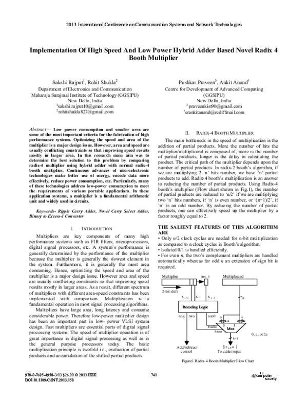Pdf Implementation Of High Speed And Low Power Hybrid Adder Based Novel Radix 4 Booth