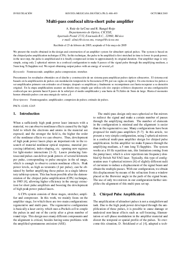 (PDF) Multi-pass confocal ultra-short pulse amplifier | Raul Rangel ...