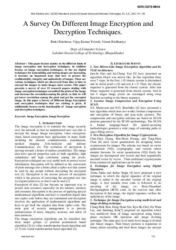(PDF) A Survey On Different Image Encryption and Decryption Techniques (PDF) A Survey On Different Image Encryption and Decryption Techniques