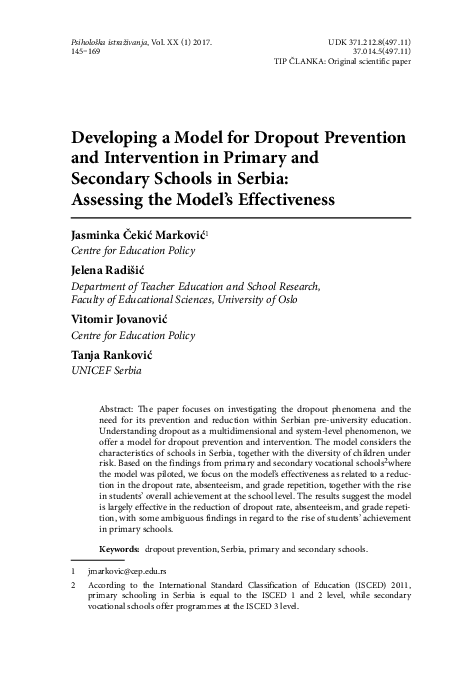 (PDF) Developing a Model for Dropout Prevention and Intervention in ...