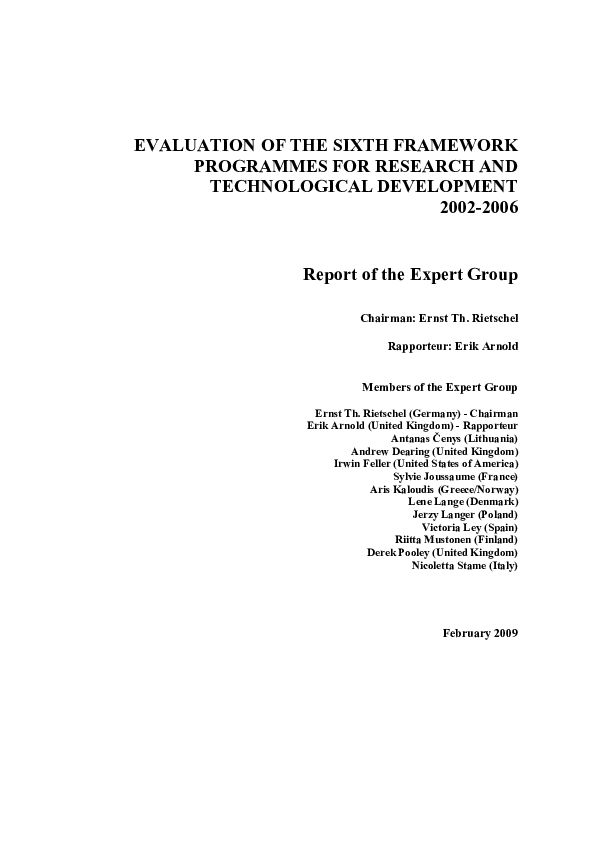 (PDF) Evaluation of the Sixth Framework Programmes for Research and ...