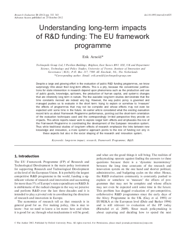 (PDF) Understanding long-term impacts of R&D funding: The EU framework ...