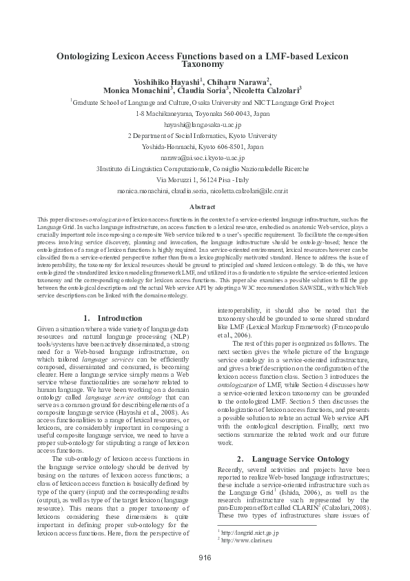 (PDF) Ontologizing Lexicon Access Functions based on a LMF-based ...