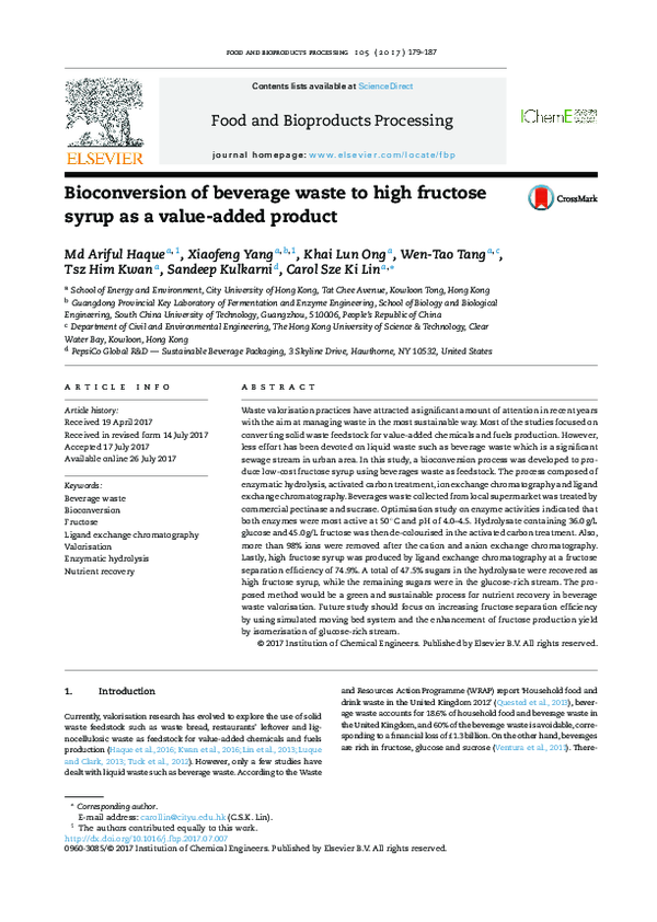 (PDF) Bioconversion of beverage waste to high fructose syrup as a value ...
