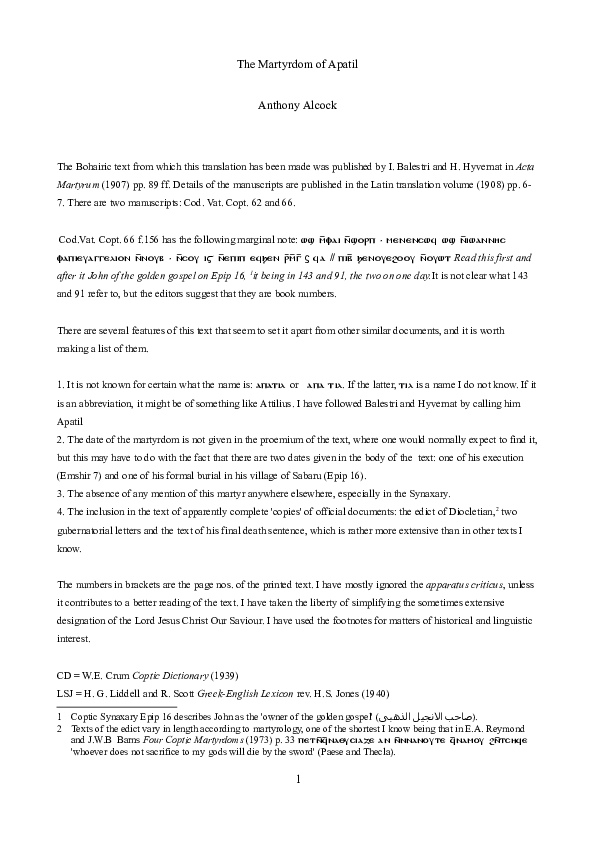 (PDF) The Martyrdom of Apatil