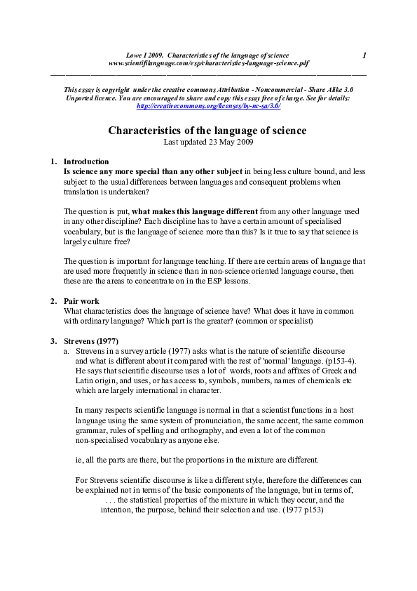 (PDF) Characteristics of the language of science