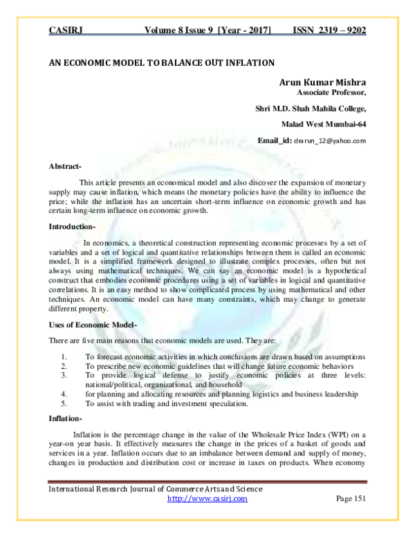 (PDF) AN ECONOMIC MODEL TO BALANCE OUT INFLATION