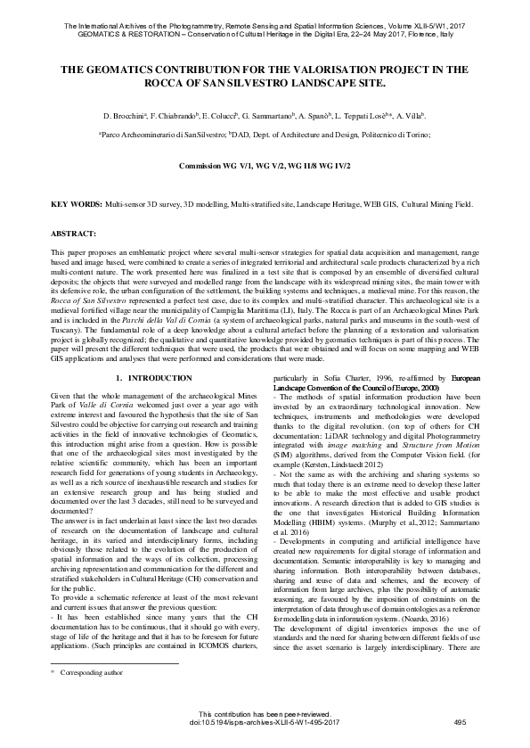 (PDF) THE GEOMATICS CONTRIBUTION FOR THE VALORISATION PROJECT IN THE ROCCA OF SAN SILVESTRO ...