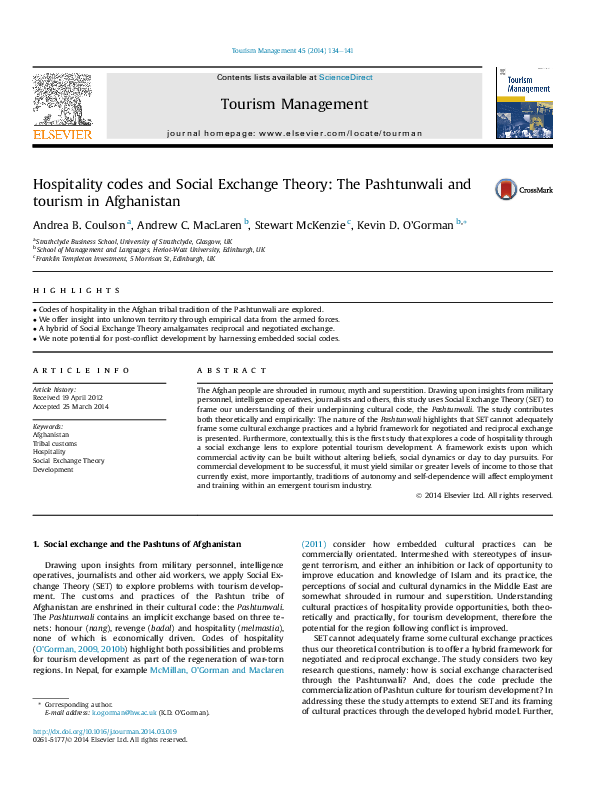 (PDF) Hospitality codes and Social Exchange Theory: The Pashtunwali and ...