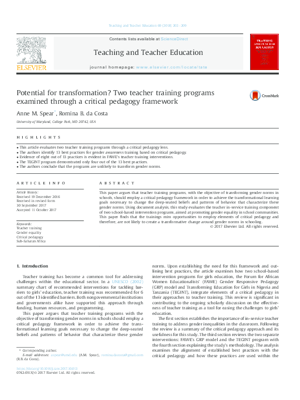 (PDF) Potential for transformation? Two teacher training programs ...