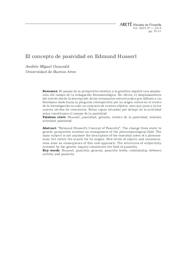 (PDF) El concepto de pasividad en Edmund Husserl