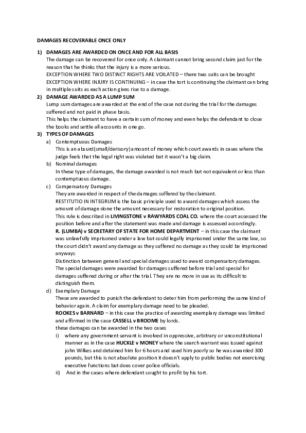 (DOC) DAMAGES RECOVERABLE ONCE ONLY 1. DAMAGES ARE AWARDED ON ONCE AND ...