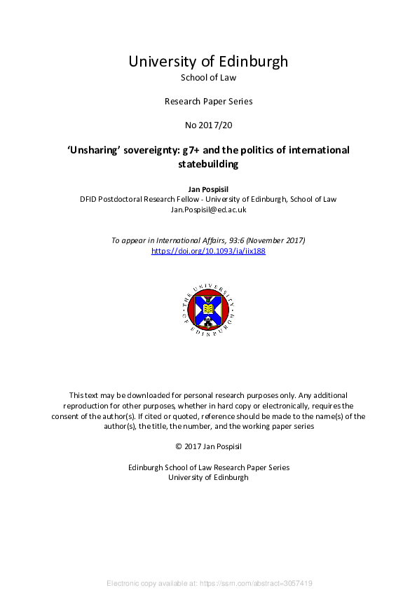 (PDF) 'Unsharing' Sovereignty: g7+ and the Politics of International ...