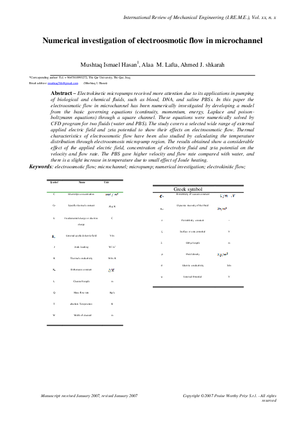 (PDF) Numerical investigation of electroosmotic flow in microchannel