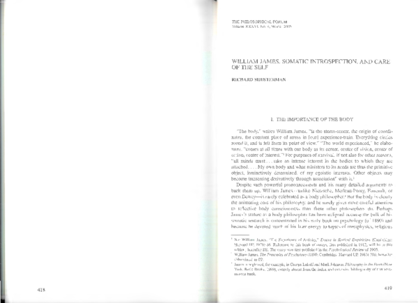 (PDF) WILLIAM JAMES, SOMATIC INTROSPECTION, AND CARE OF THE SELF