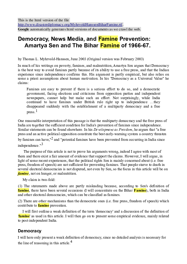 (DOC) Democracy, News Media, and Famine Prevention: Amartya Sen and The ...