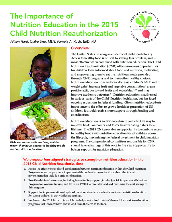 (PDF) The Importance of Nutrition Education in the 2015 Child Nutrition ...