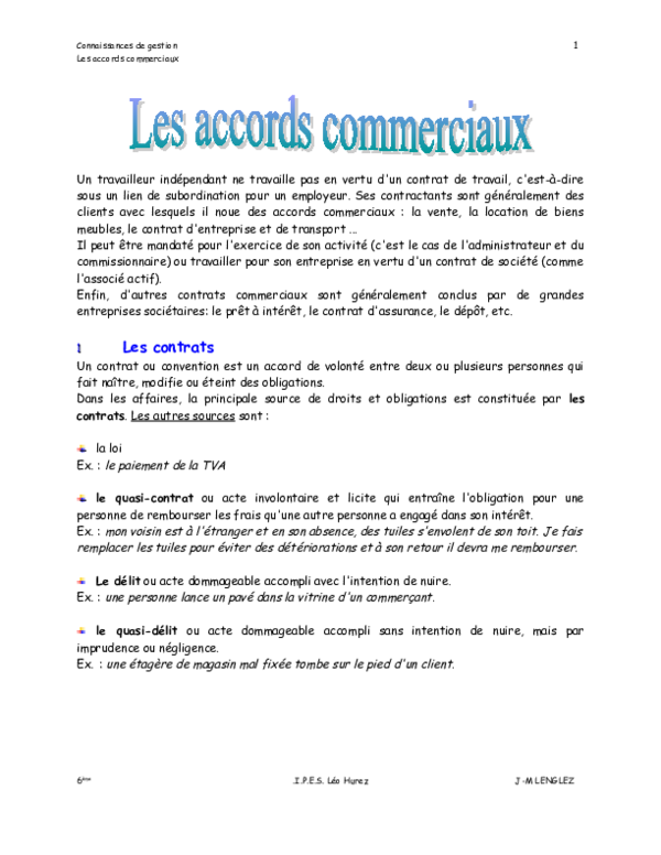 (DOC) Accords commerciaux prof