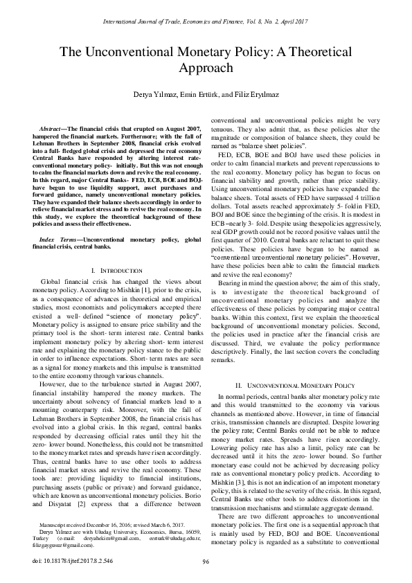 (PDF) The Unconventional Monetary Policy: A Theoretical Approach