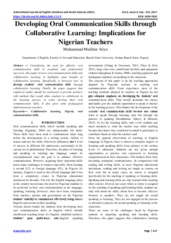 (PDF) Developing Oral Communication Skills through Collaborative ...