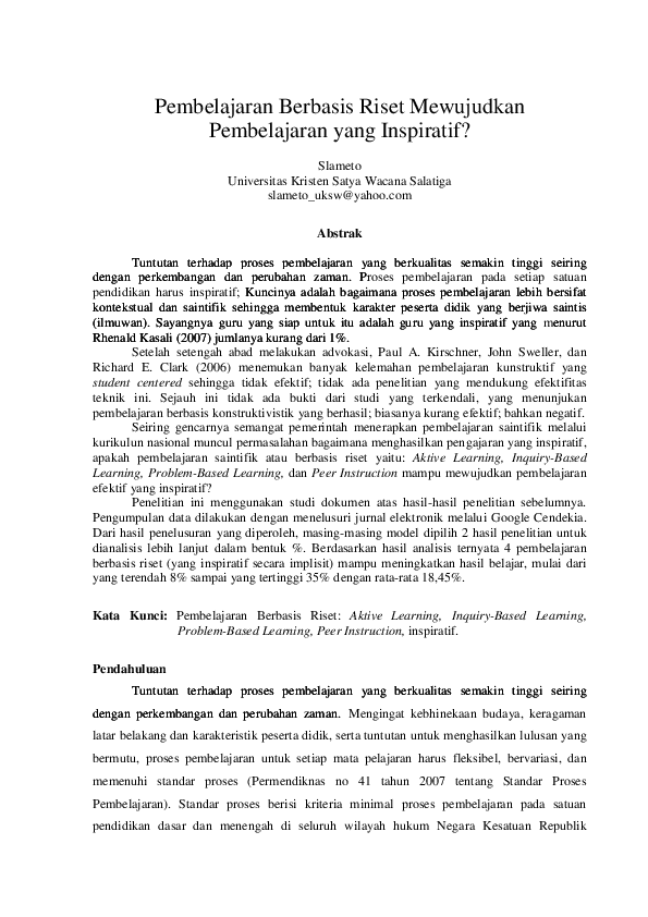 (PDF) Pembelajaran Berbasis Riset Mewujudkan Pembelajaran yang Inspiratif