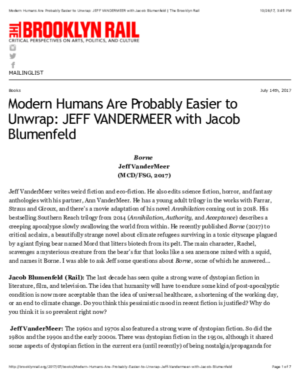 (PDF) Modern Humans Are Probably Easier to Unwrap: Jeff Vandermeer with ...