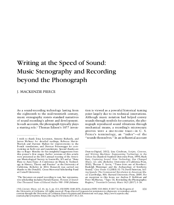 (PDF) Writing at the Speed of Sound: Music Stenography and Recording ...