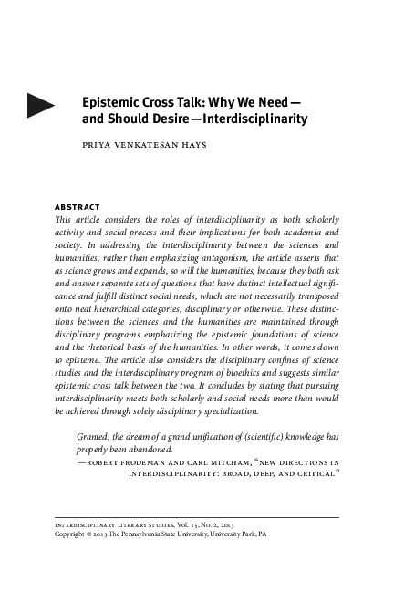 (PDF) Epistemic Cross Talk: Why We Need— and Should Desire ...