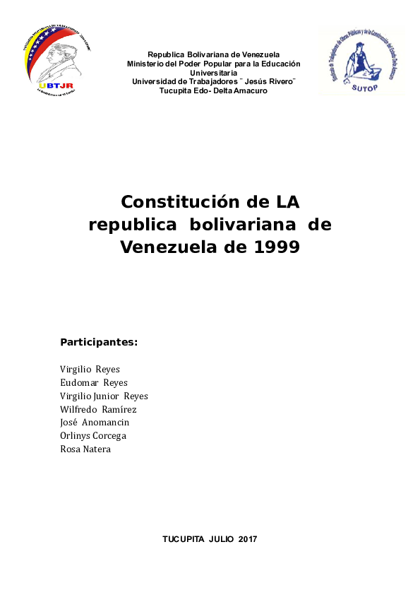 (DOC) Constitución de La republica bolivariana de Venezuela de 1999