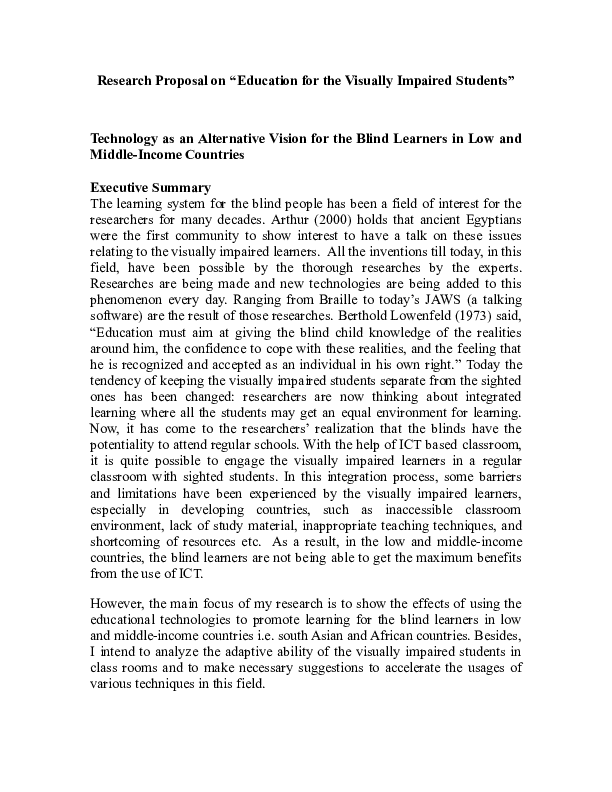 (DOC) A Research Proposal on " Education for the Visually Impaired Students " Technology as an ...