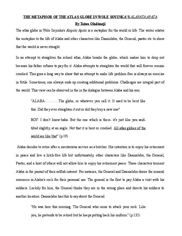 (DOC) THE METAPHOR OF ATLAS GLOBE IN WOLE SOYINKA'S ALAPATA APATA