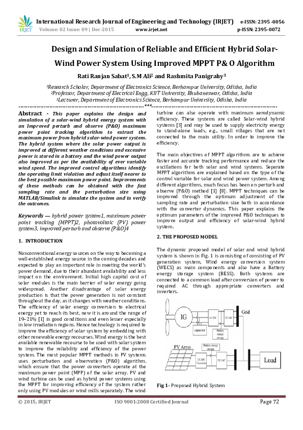(PDF) Design and Simulation of Reliable and Efficient Hybrid Solar-Wind ...