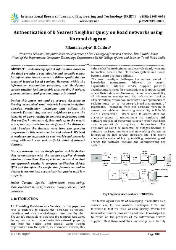 (PDF) Authentication of k Nearest Neighbor Query on Road networks using Voronoi diagram